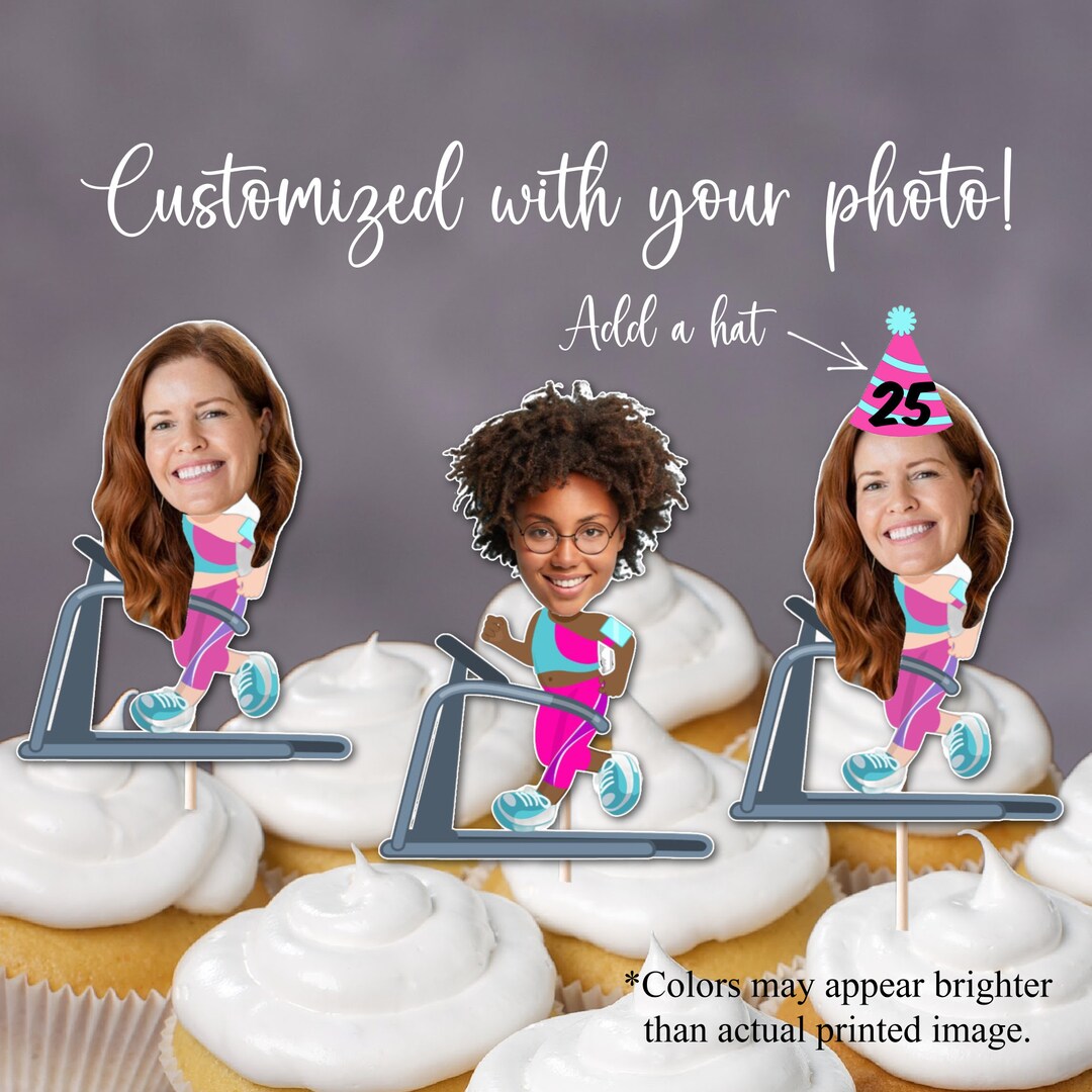 Custom Female Treadmill Cupcake Toppers, Custom Photo Topper, Fitness ...