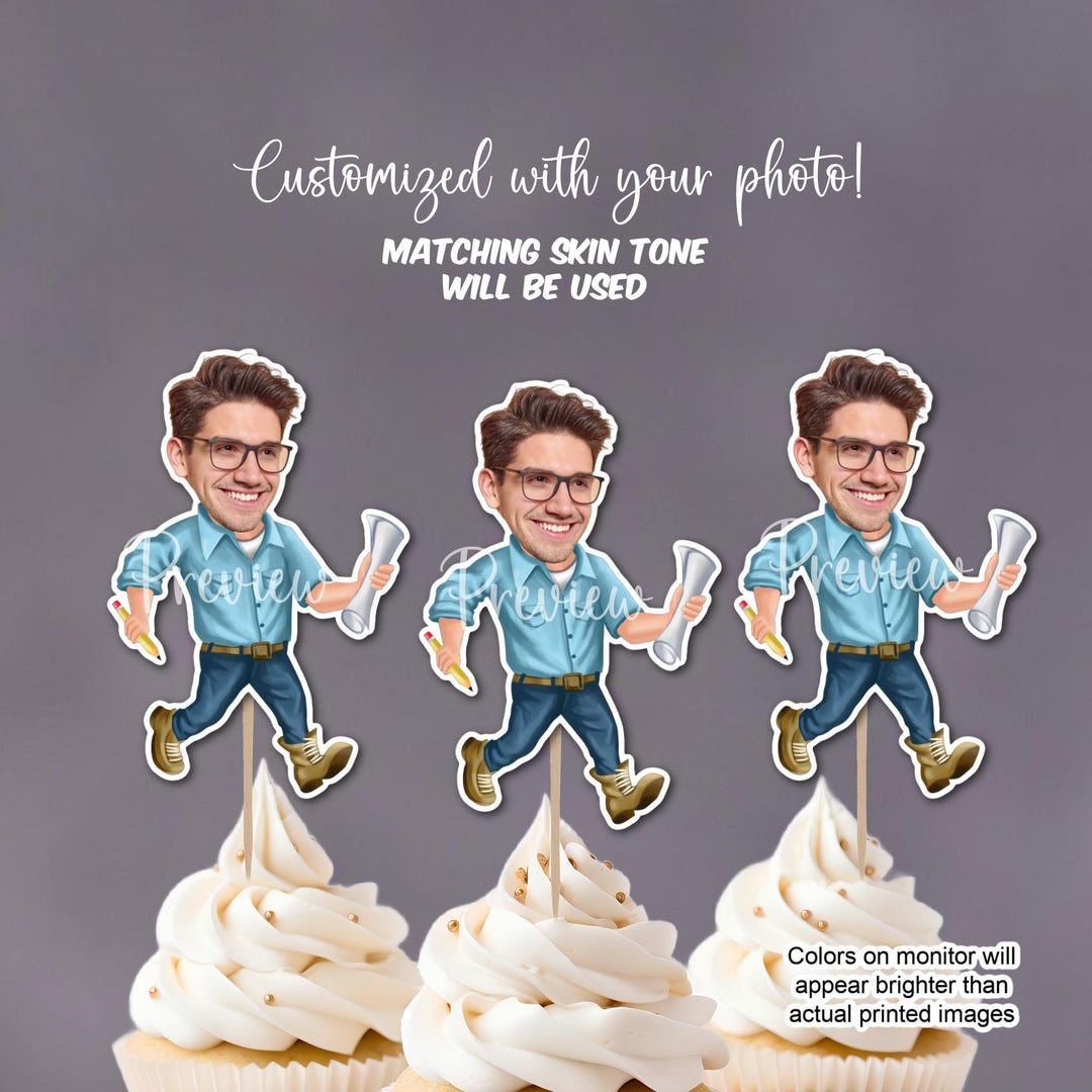 Custom Architect Photo Face Cupcake Toppers, Blueprints, Drawings ...
