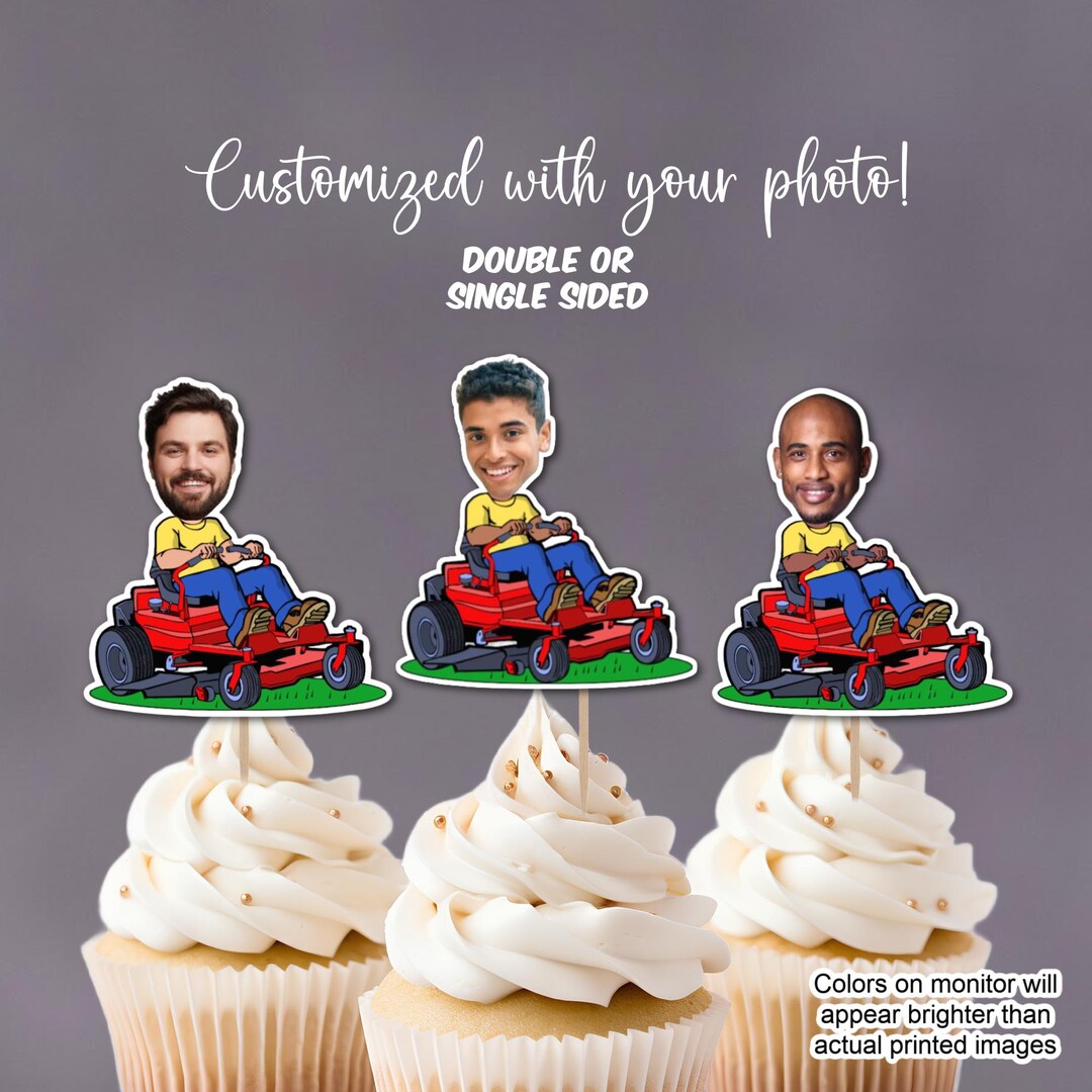 Personalized Lawn Mower Cupcake Toppers – Custom Landscaping Photo ...
