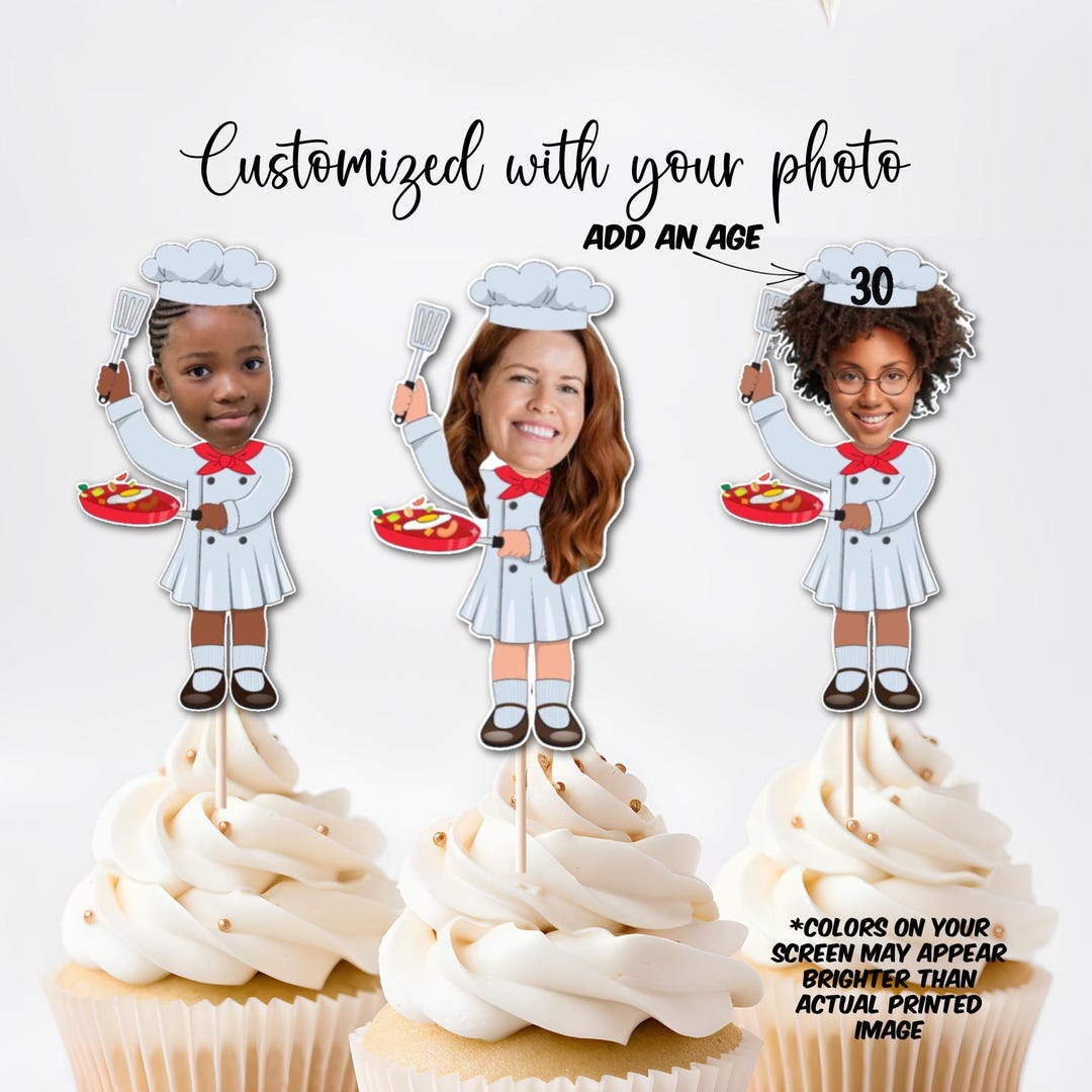 Custom Photo Chef Cupcake Toppers, Custom Photo Topper, Culinary Party ...