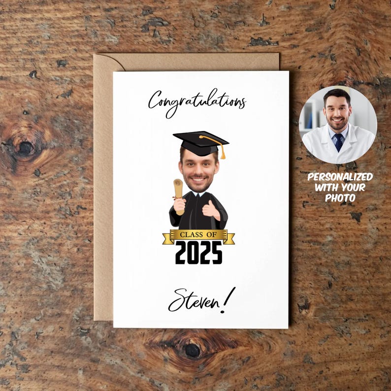 Personalized Photo Graduation Card: Handmade 5x7" Folded Greeting Card ...