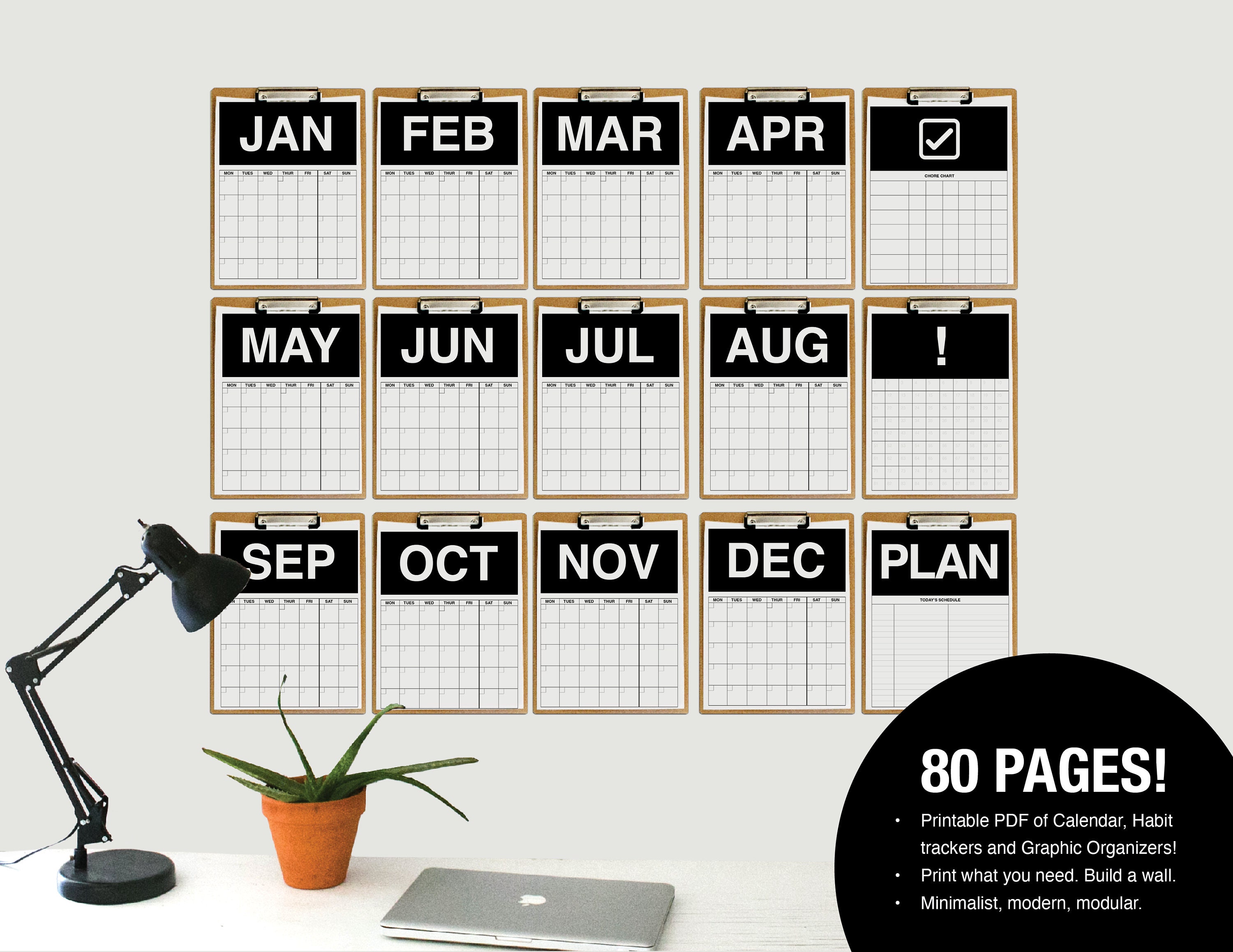 Printable Modern Modular Wall Calendar and Organizers! Big, Bold, B&W ...
