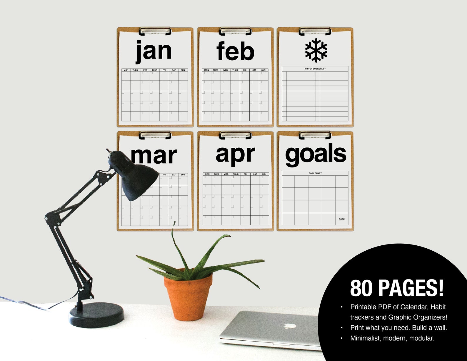 Printable Modern Modular Wall Calendar and Organizers Big, Bold, B&W ...