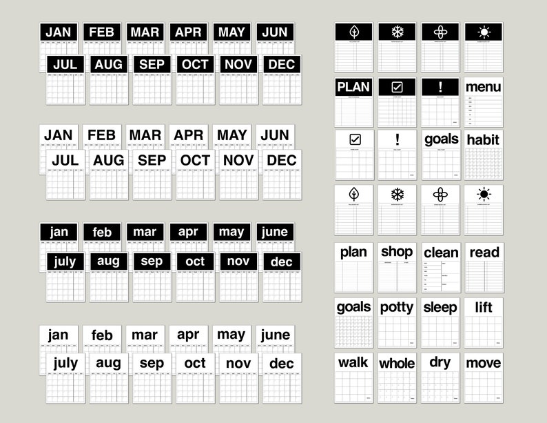 Printable Modern Modular Wall Calendar and Organizers! Big, Bold, B&W ...