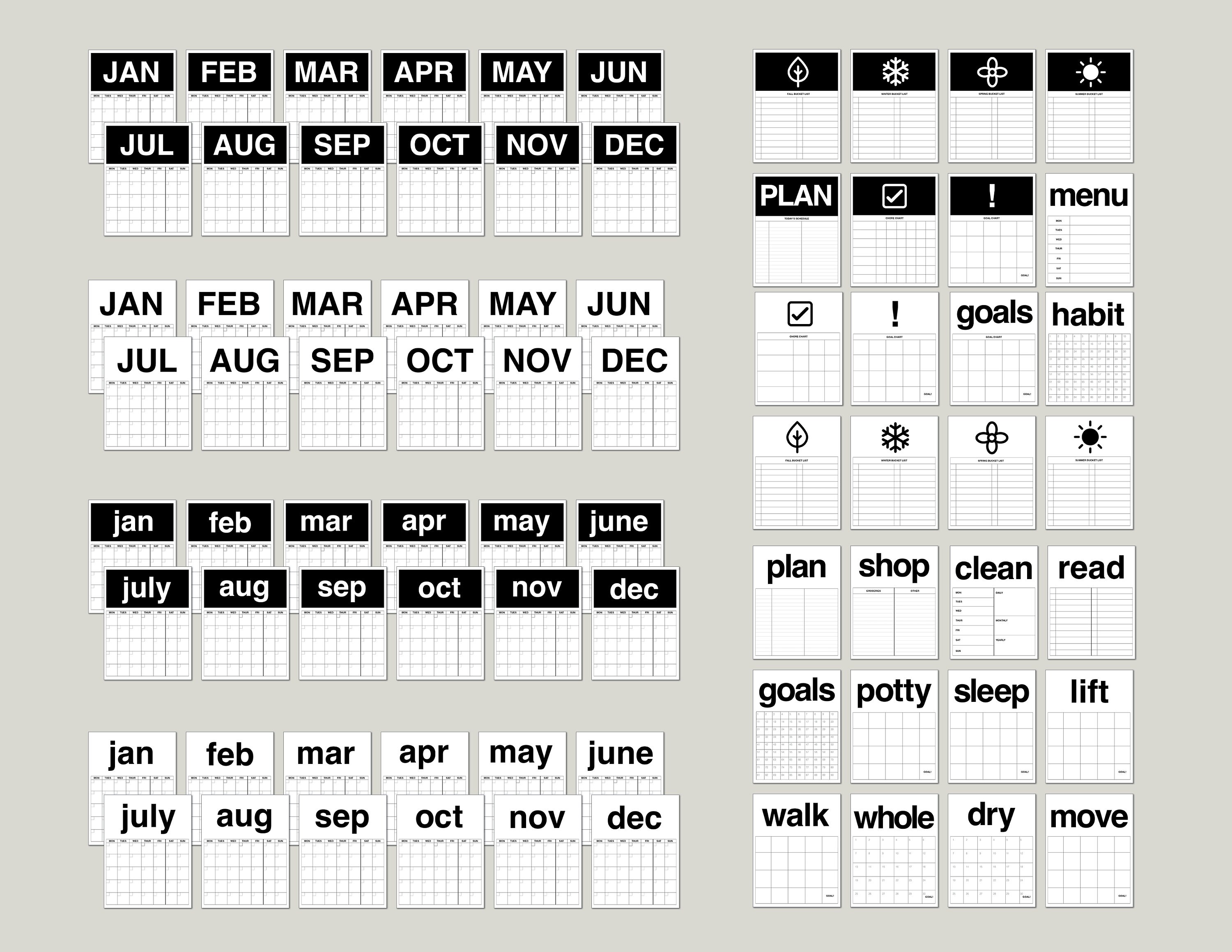 Printable Modern Modular Wall Calendar and Organizers! Big, Bold, B&W ...