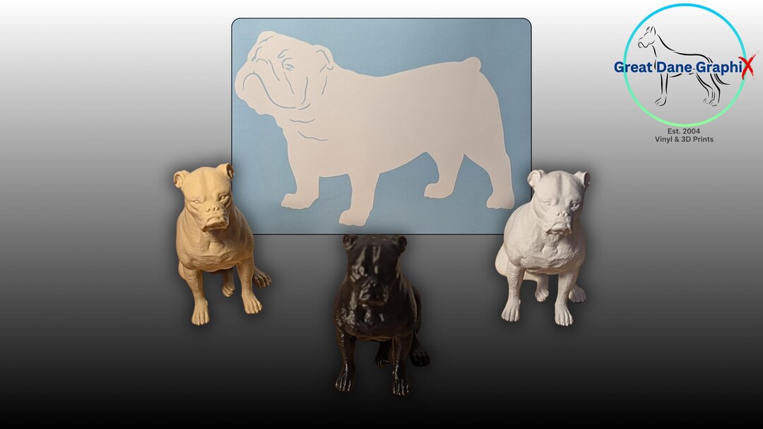 Bulldog Figure & Decal Set - 3D Printed - Paintable DIY Dog Art Combo ...
