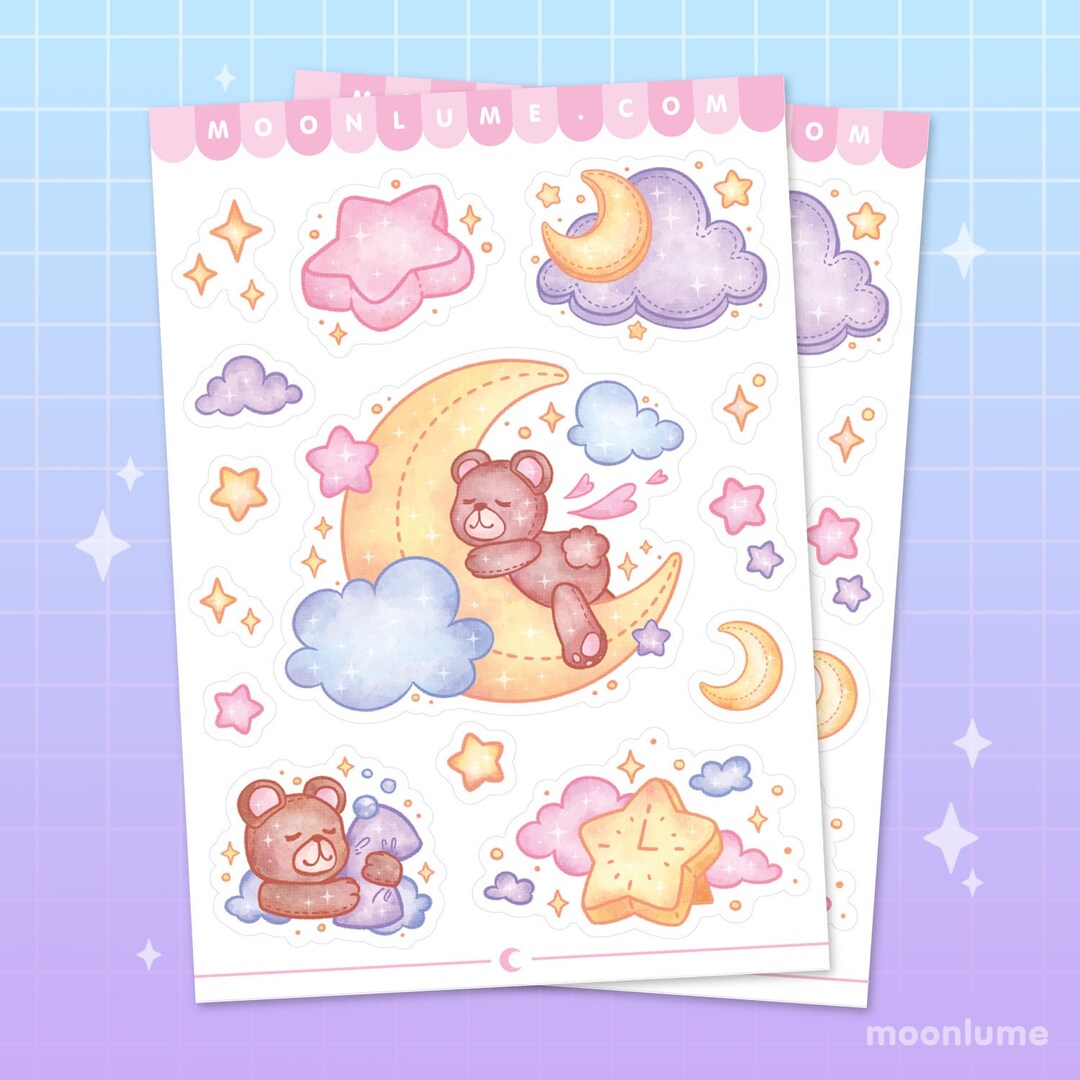 SLEEPY BEARS Sweet Dreams Sticker Sheet - 14 Cute Matte Vinyl ...
