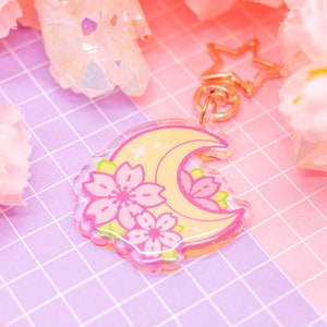 Sakura Moon Acrylic Keychain Kawaii Cherry Blossom Acrylic Charm, Cute ...