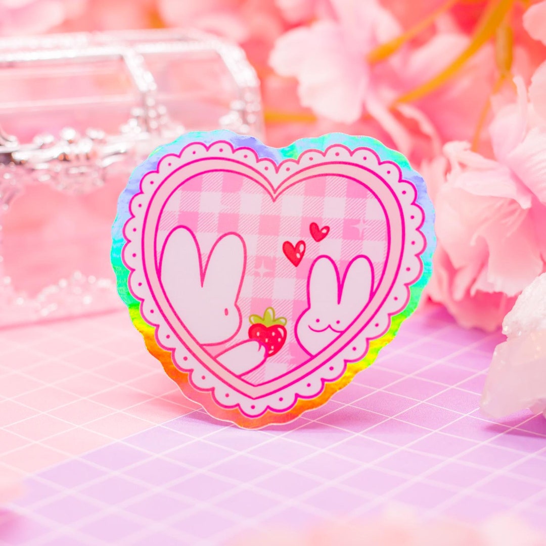 Lovecore Bunny Holographic Vinyl Sticker - Kawaii Stationery - Etsy