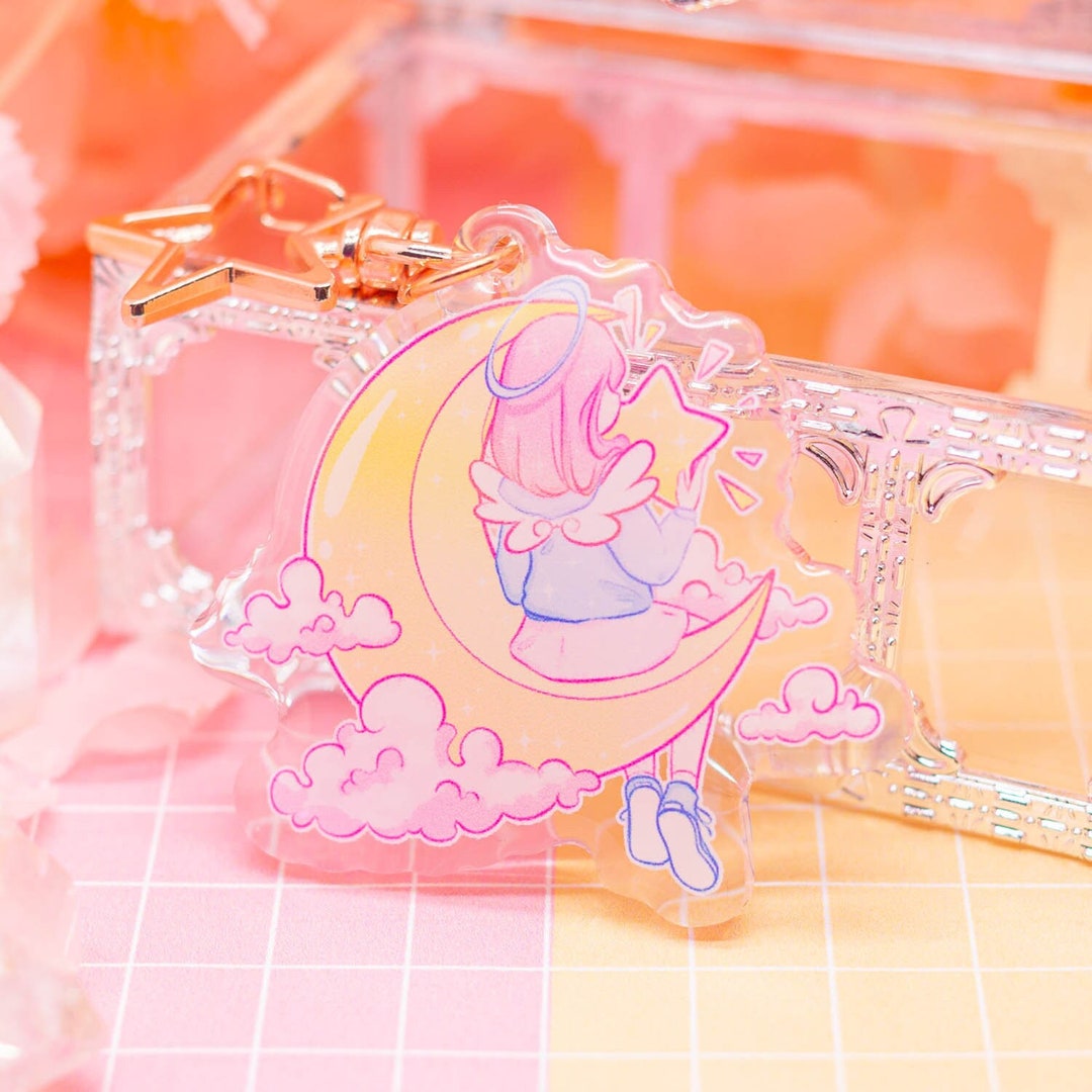 Dreamy Moon Acrylic Keychain Kawaii Aesthetic Acrylic Charm, Cute ...