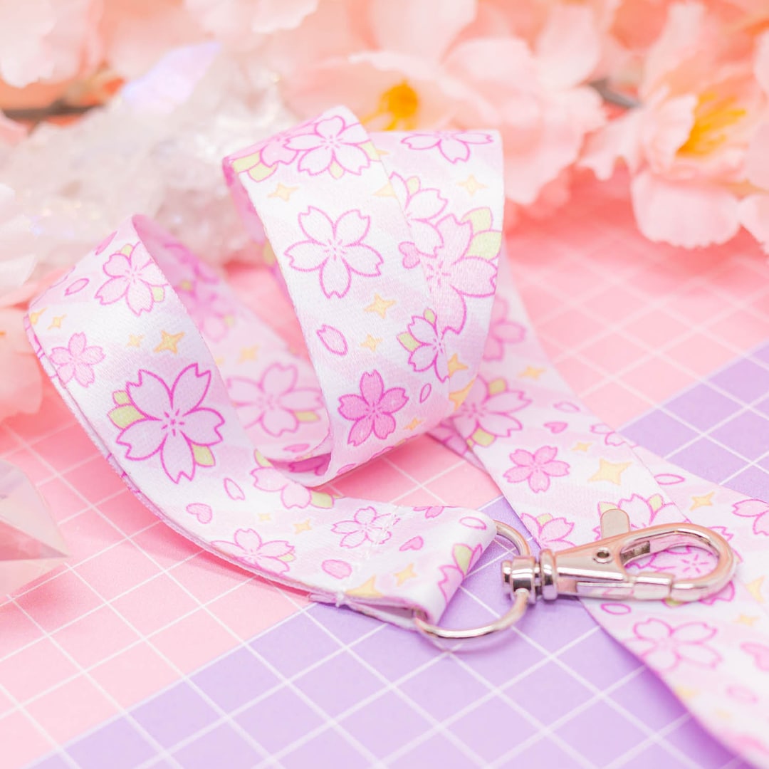 Sakura Season Lanyard - Pink Kawaii Floral Lanyard, Cute Card Holder ...