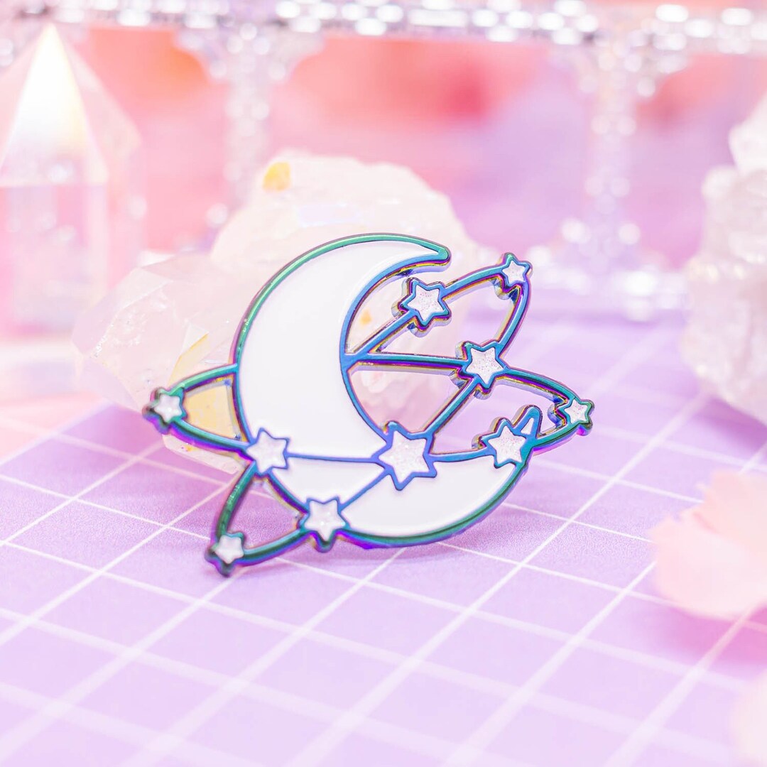 Cosmic Moon Rainbow Metal Enamel Pin - Cute Starry Lapel Pin, Kawaii ...
