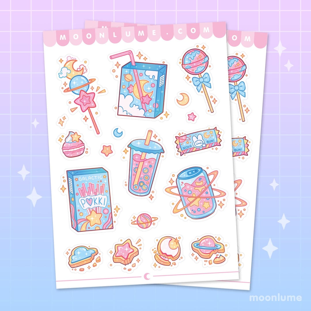 Cosmic Snacks Sticker Sheet - 18 Cute Matte Vinyl Waterproof Stickers ...