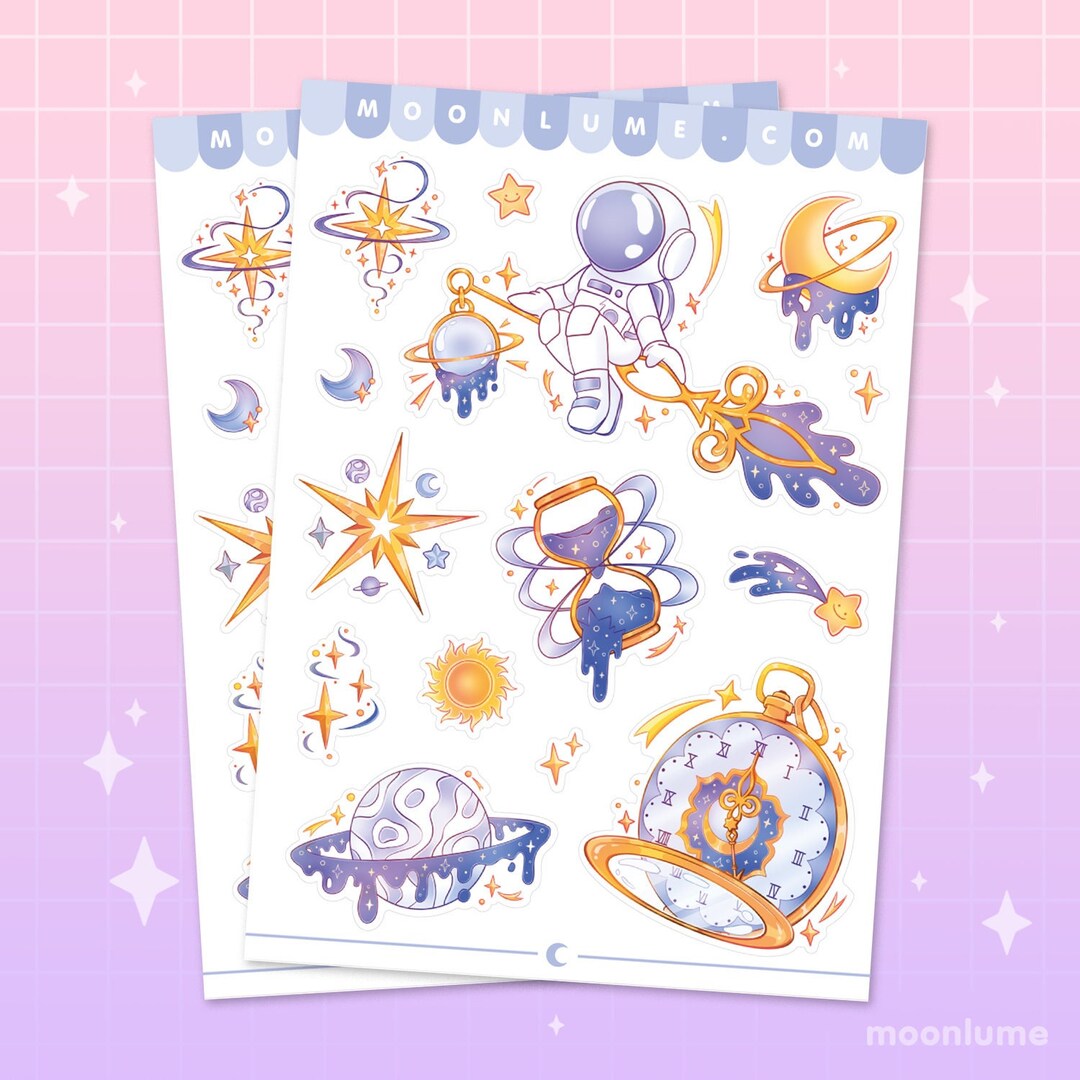 Time and Space Sticker Sheet - 14 Cute Matte Vinyl Waterproof Stickers ...