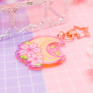 Sakura Moon Acrylic Keychain: Kawaii Cherry Blossom Charm With Star ...