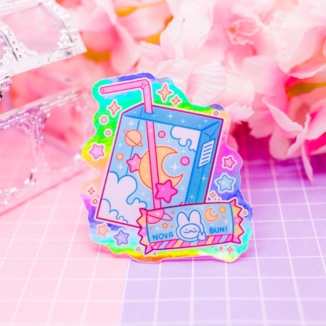 Cosmic Snacks Holographic Vinyl Sticker - Cute Juice Box and Snack ...