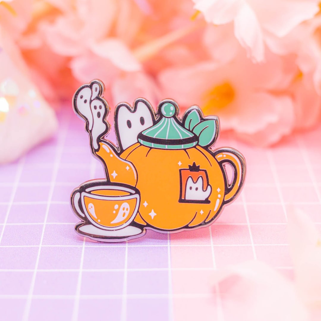 Pumpkin Teapot Enamel Pin - Cute Halloween Lapel Pin, Cat Accessories ...