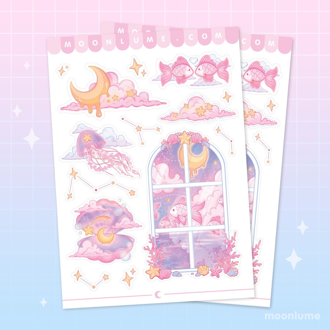 Cosmic Swim Aesthetic Sticker Sheet - 14 Cute Matte Vinyl Waterproof ...