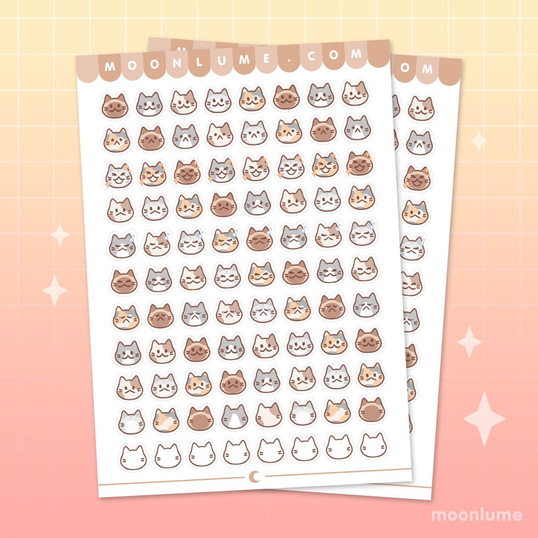 MINI CAT STICKERS - Matte Vinyl Sticker Sheet - 88 Cute Tiny Cats ...