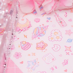 PINK AESTHETIC Sticker Sheet - 76 Cute Matte Vinyl Waterproof Stickers ...