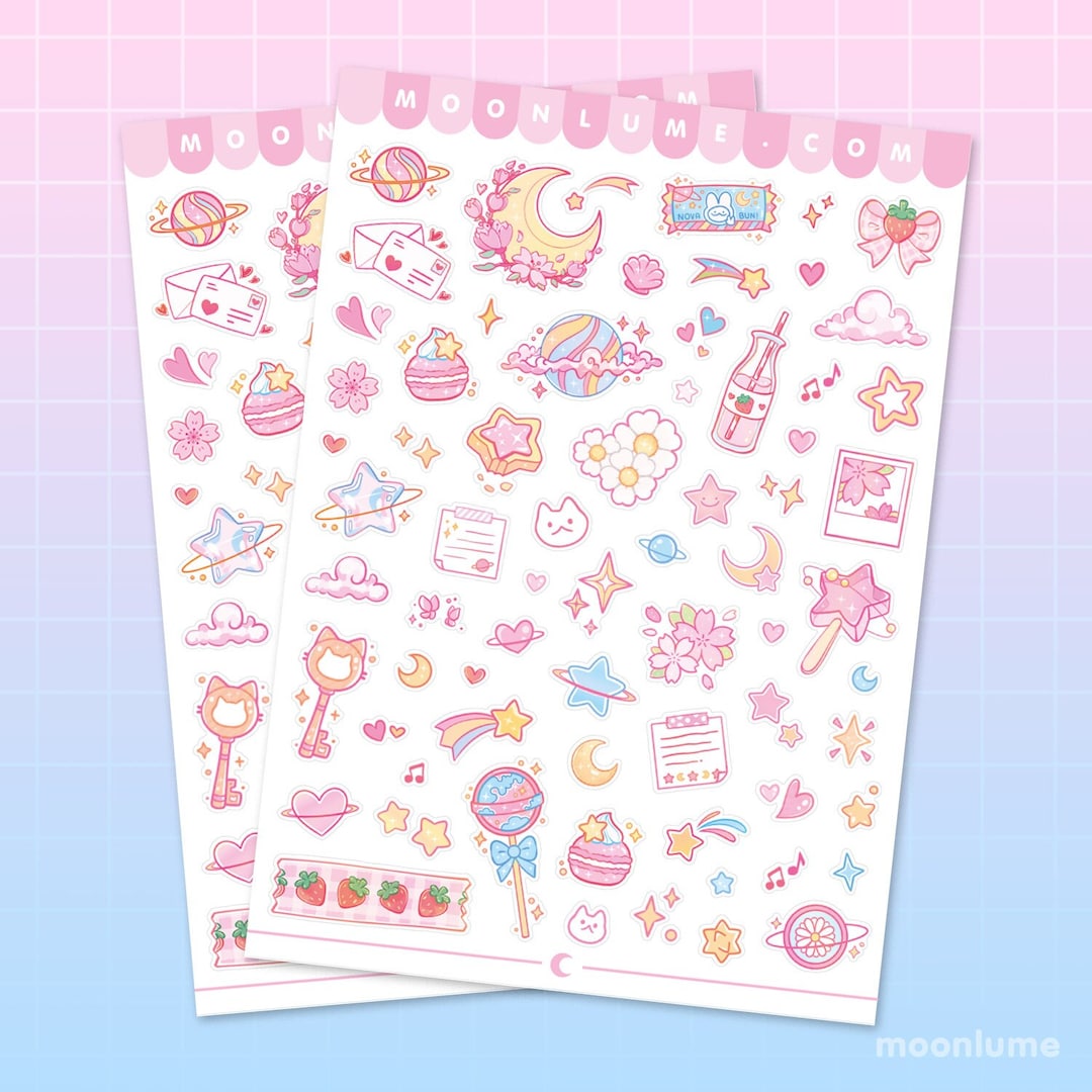PINK AESTHETIC Sticker Sheet - 76 Cute Matte Vinyl Waterproof Stickers ...