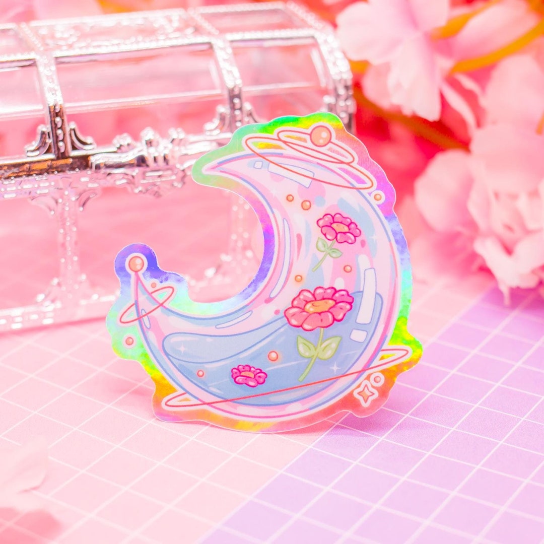 Holographic Celestial Moon Vinyl Sticker - Waterproof Kawaii Space ...