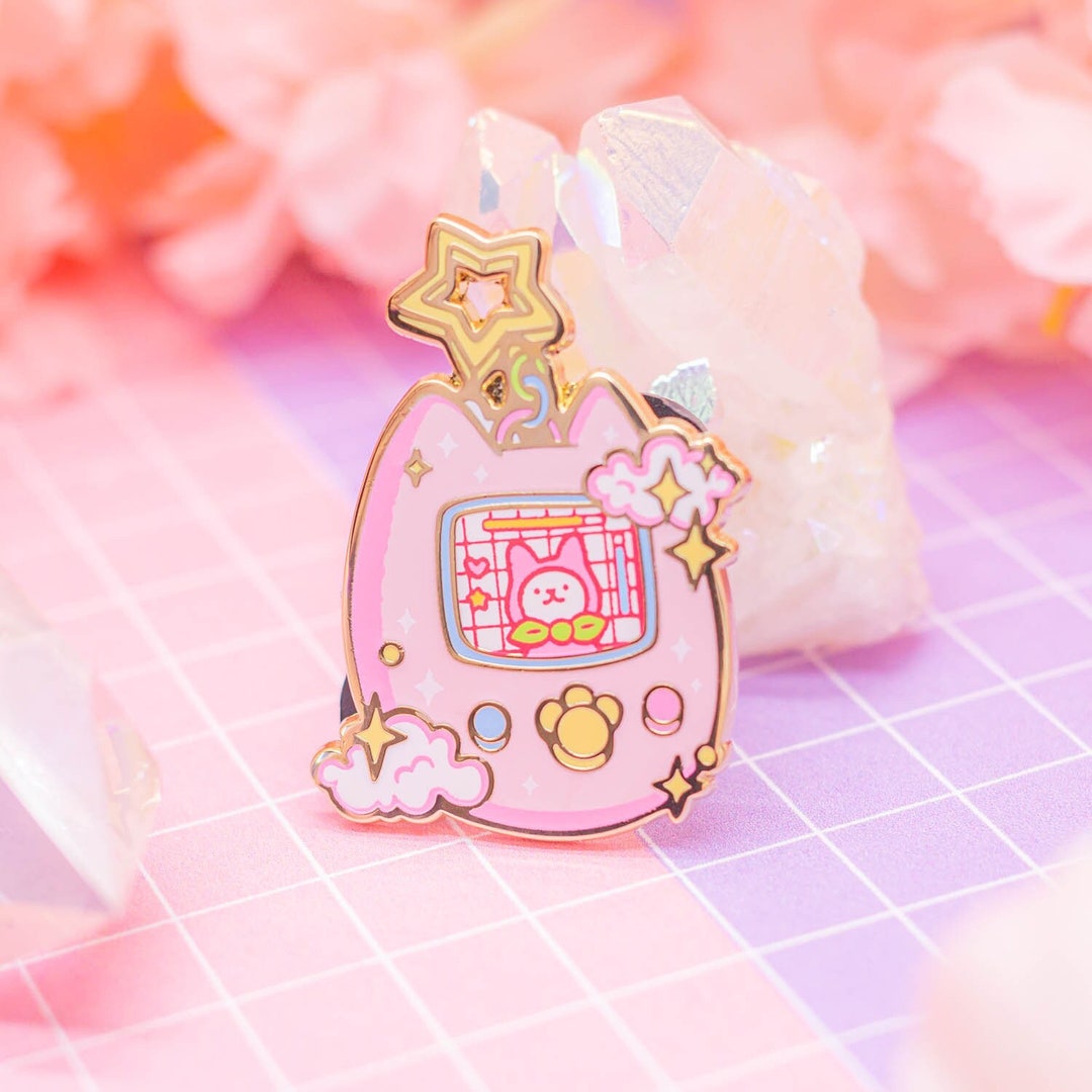 Catamagotchi Enamel Pin - Cute Pink Lapel Pin, Tamagotchi Pin, Cat Pin ...