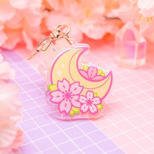 Sakura Moon Acrylic Keychain Kawaii Cherry Blossom Acrylic Charm, Cute ...