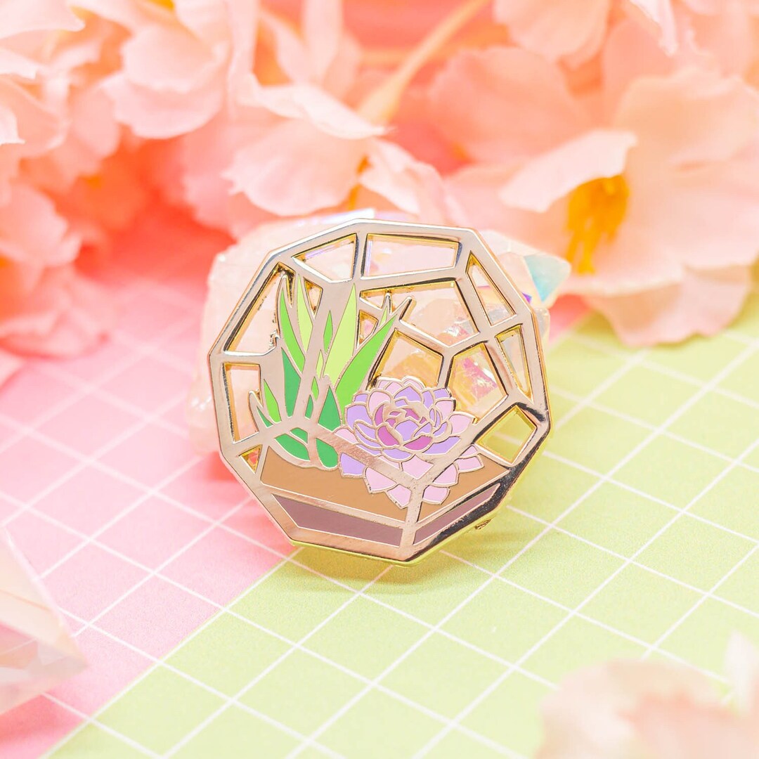 Round Succulent Terrarium Enamel Pin: Plant Lover Lapel Pin - Etsy