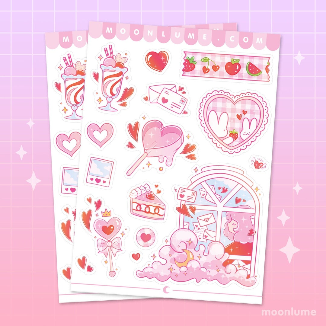 LOVECORE STICKERS - Matte Vinyl Sticker Sheet - 15 Cute Valentine Love ...