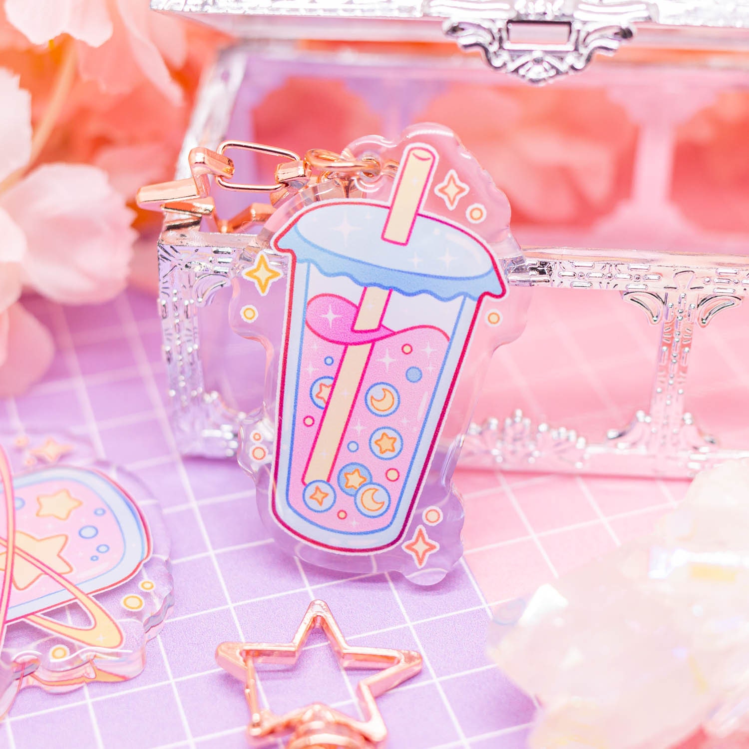 Cosmic Bubble Tea Acrylic Keychain Kawaii Aesthetic Acrylic Charm, Cute ...