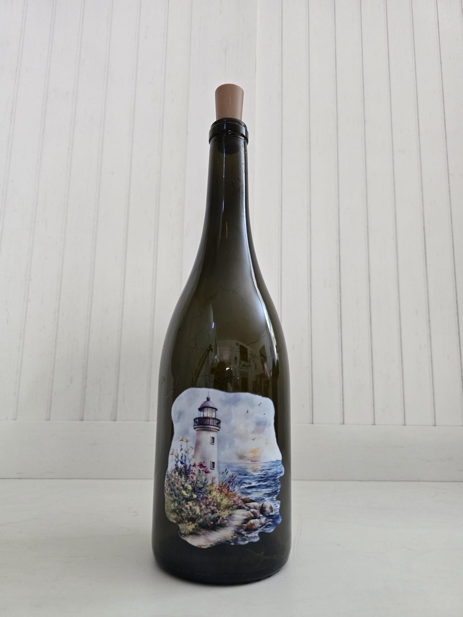 Sunset Lighthouse Wine Bottle Light – Coastal Wildflower Decor – Beach ...