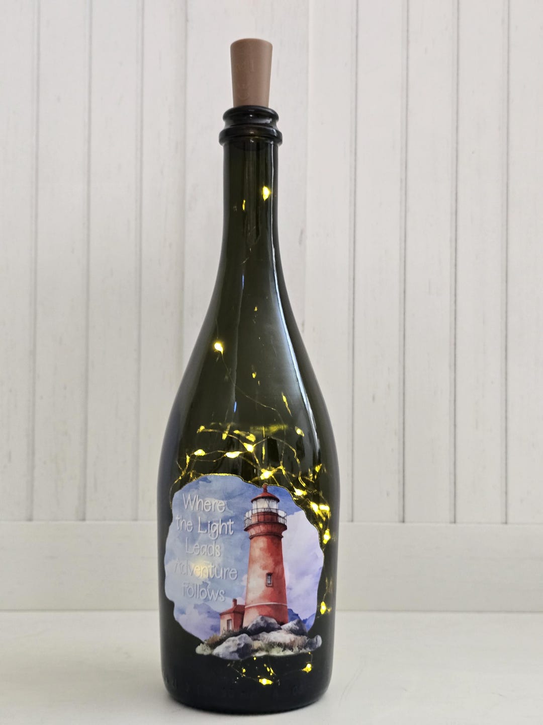 Adventure Lighthouse Wine Bottle Light – Upcycled Coastal Decor ...