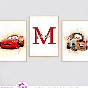 Cars Custom Name Print, Cars Art Poster Set of 3 Prints, Personalized ...