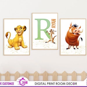 Lion King Wall Art Custom Name Art Print Gift Simba Timon Pumba, Lion ...