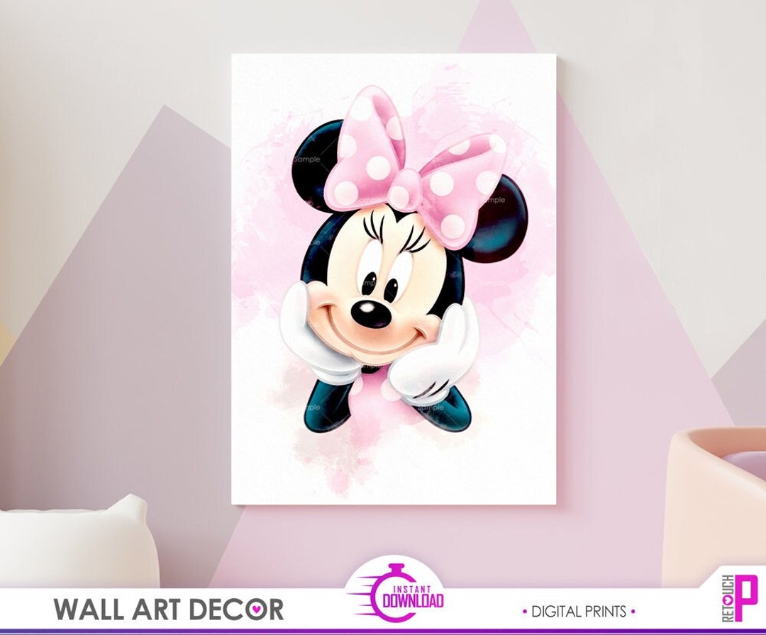 Minnie Mouse Poster, Minnie Wall Art Decor, Watercolor Room Nursery ...
