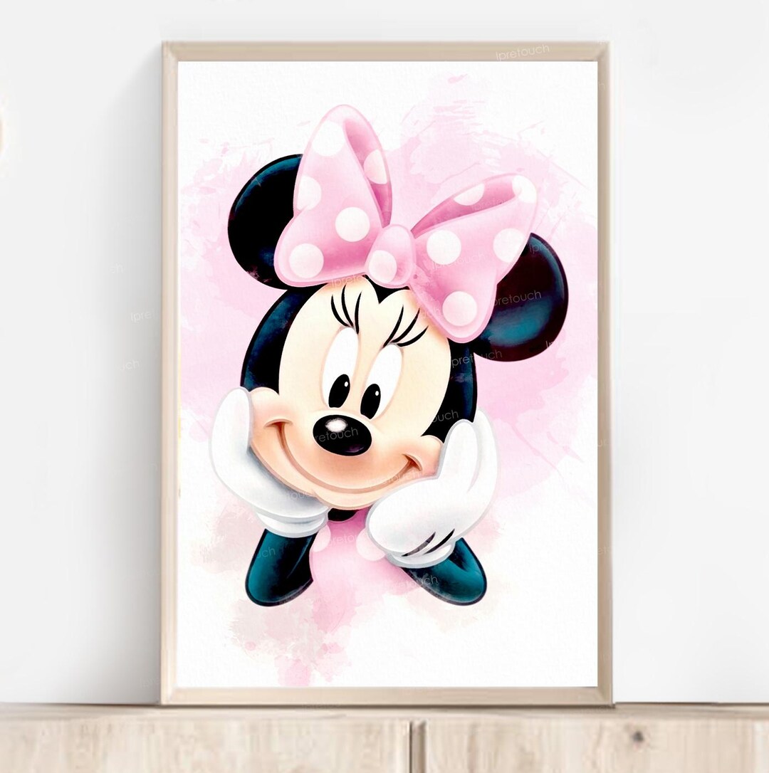 Minnie Mouse Poster, Minnie Wall Art Decor, Watercolor Room Nursery ...