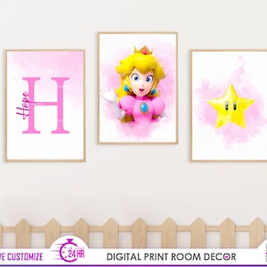 Princess Peach Custom Name Print Wall Art Decoration, Poster Art Set of ...