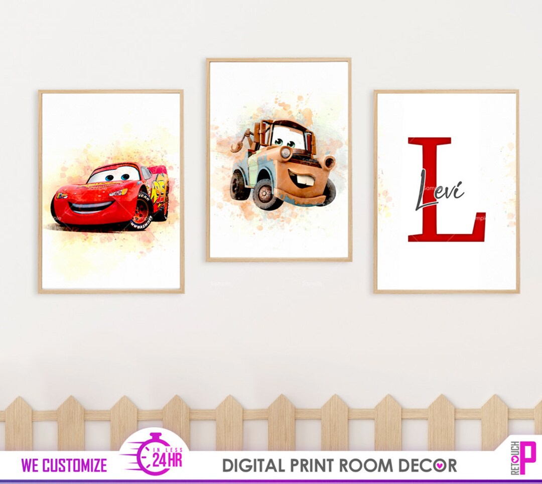 Cars Custom Name Print, Cars Art Poster Set of 3 Prints, Personalized ...