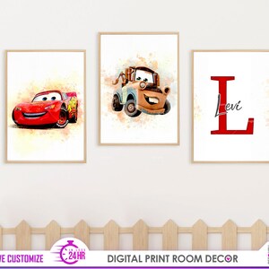 Cars Custom Name Print, Cars Art Poster Set of 3 Prints, Personalized ...