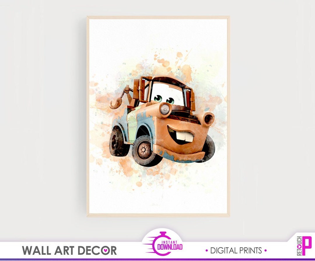 Cars Mater Poster Wall Art Decor, Cars Printable Art Watercolor, Cars ...