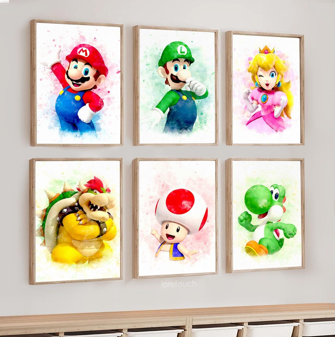 Super Mario Wall Art Bedroom Decor Set 6 Watercolor Art Prints ...