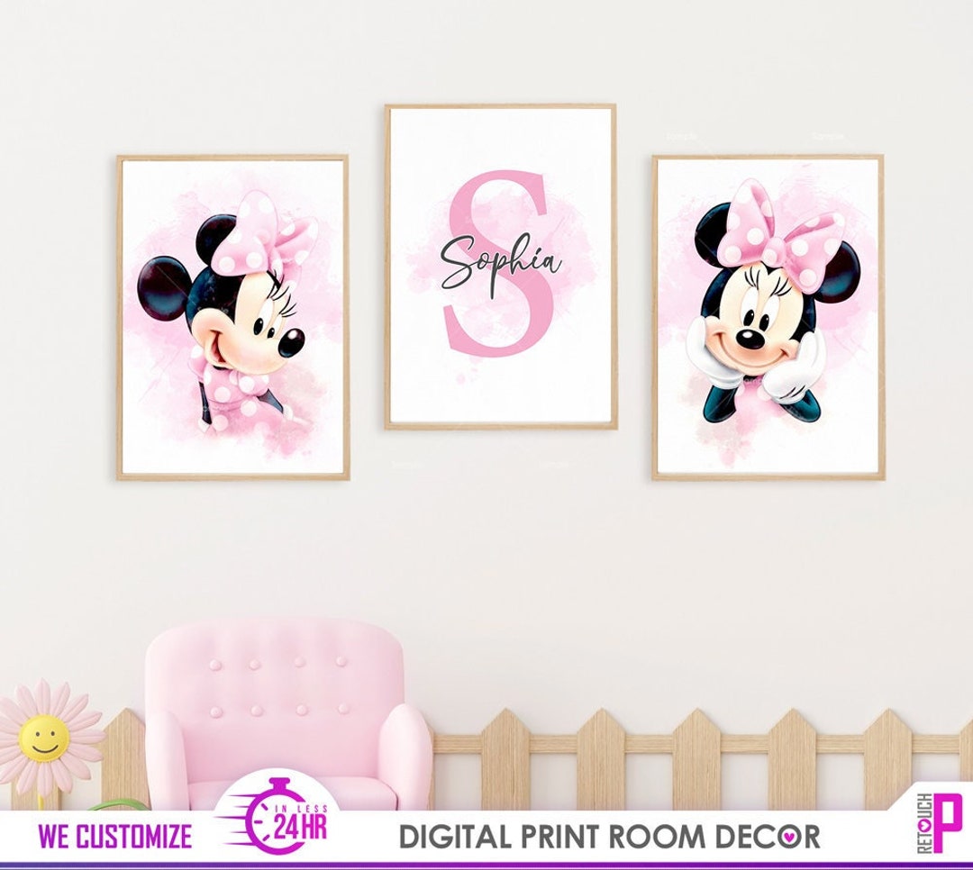 Minnie Mouse Custom Name Print, Minnie Mouse Art Poster Set of 3 Prints ...