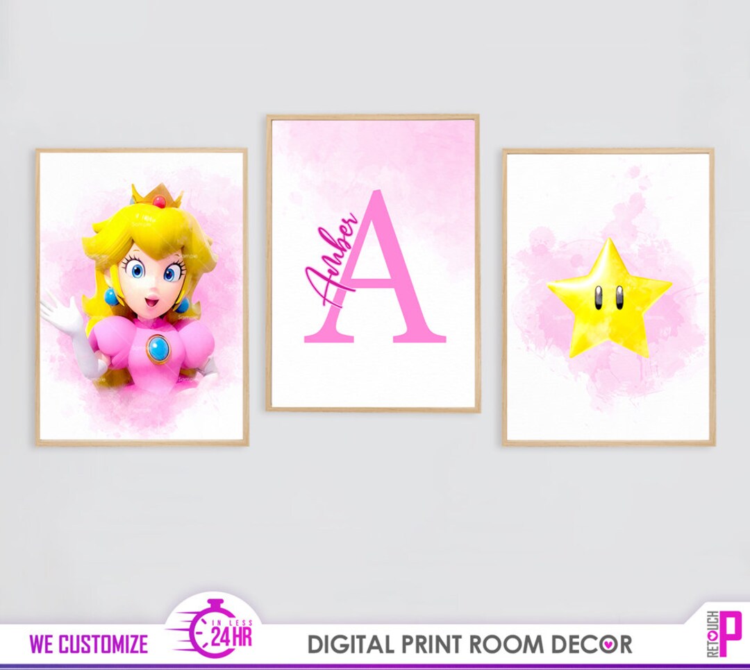 Princess Peach Custom Name Print Wall Art Decoration, Poster Art Set of ...