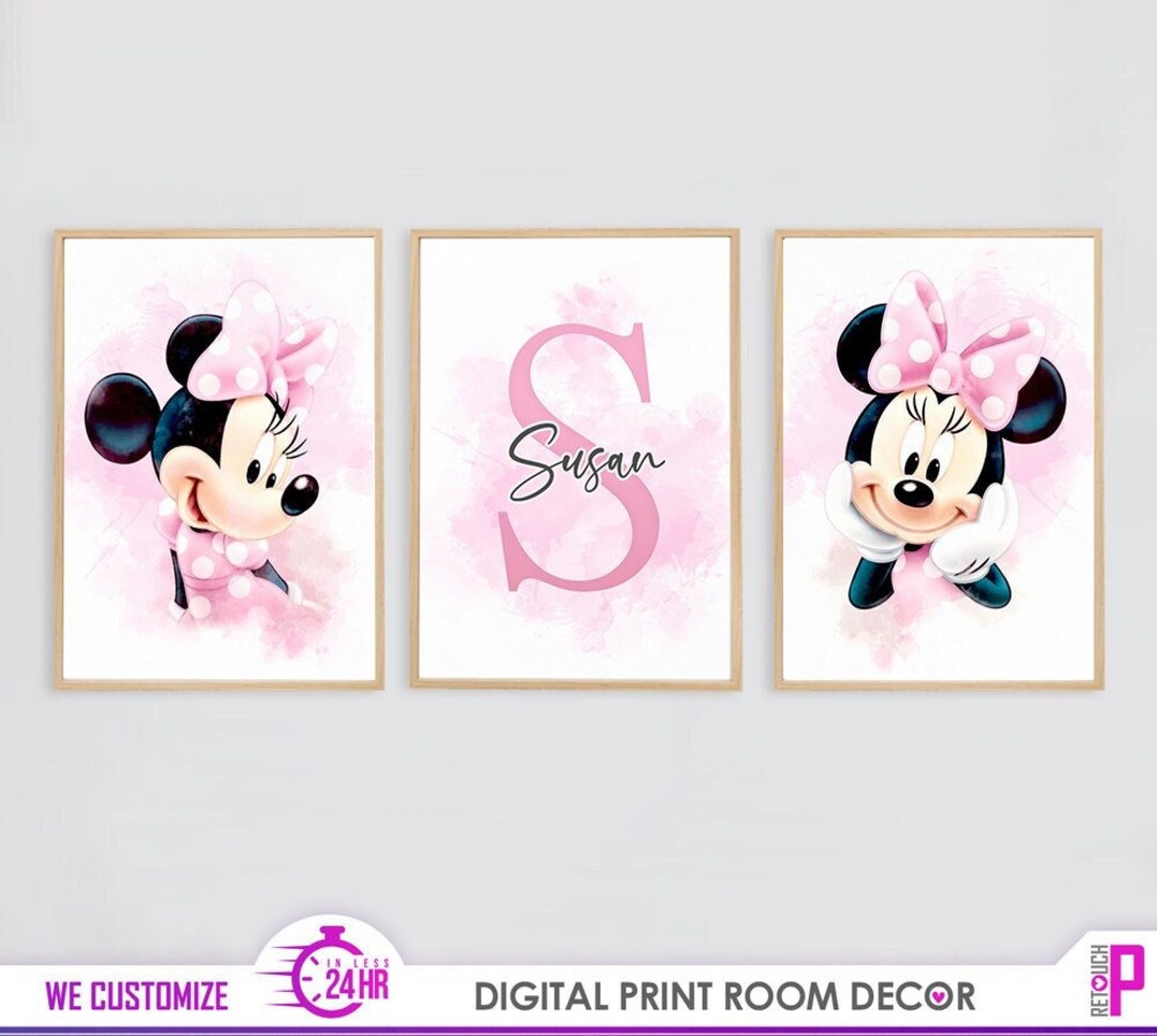Minnie Mouse Custom Name Print Minnie Mouse Art Poster Set of - Etsy