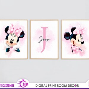 Minnie Mouse Custom Name Print, Minnie Mouse Art Poster Set of 3 Prints ...