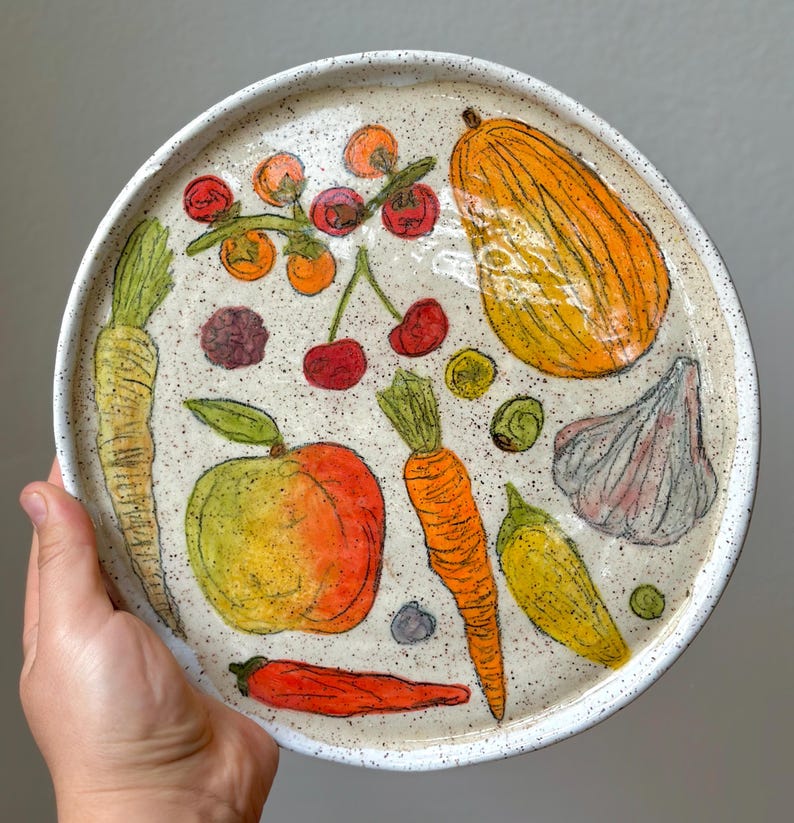 Hand-painted Fruits and Vegetables Food Safe Plate - Etsy