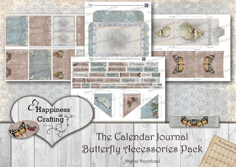 The Calendar Journal Butterfly Accessories Pack - Instant Digital ...
