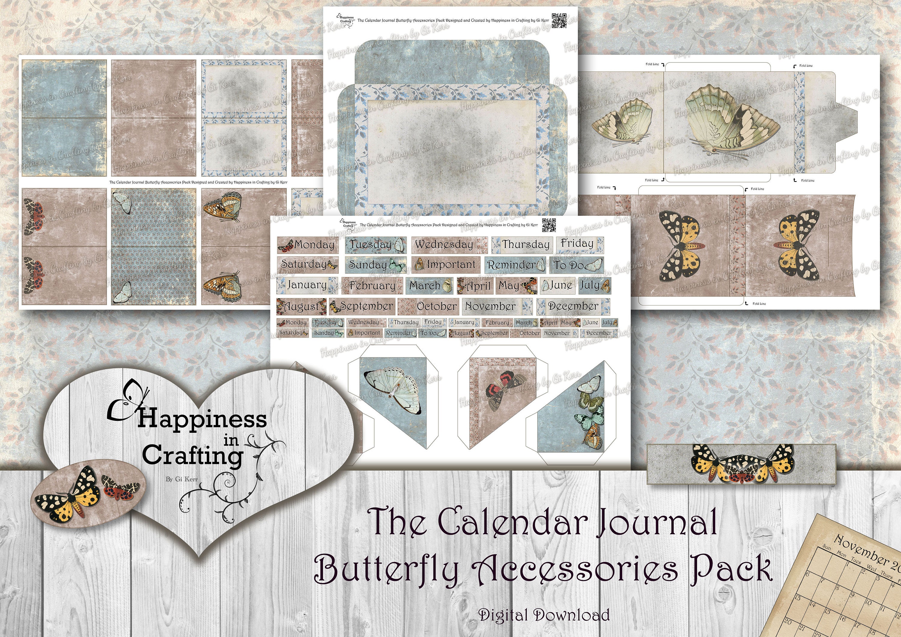 The Calendar Journal Butterfly Accessories Pack - Instant Digital ...