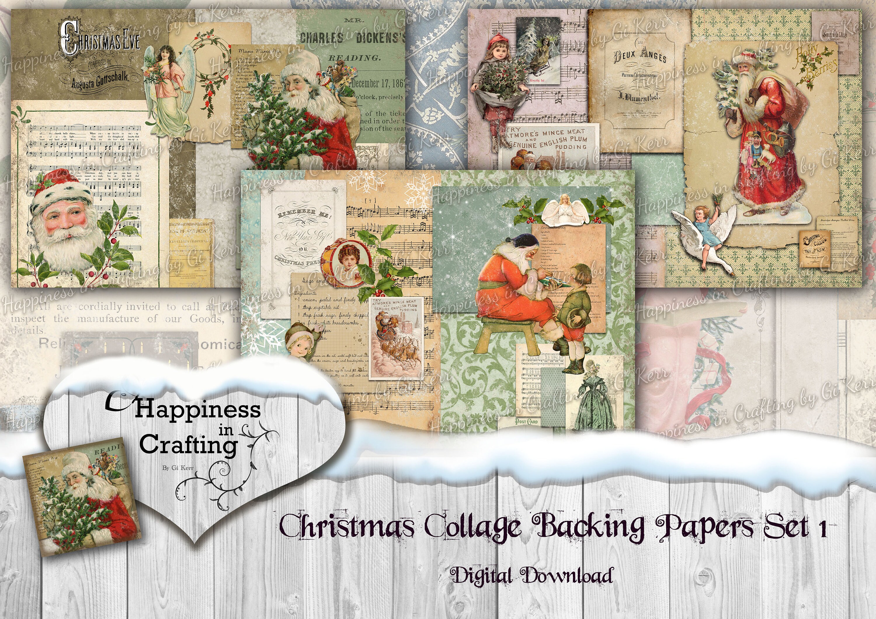 Christmas Collage Backing Papers Set # 1 - Instant Digital Download ...